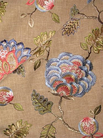 Wheaton 100 Multi Jacobean Embroidery | Embroidered Fabric - Crewel Fabric